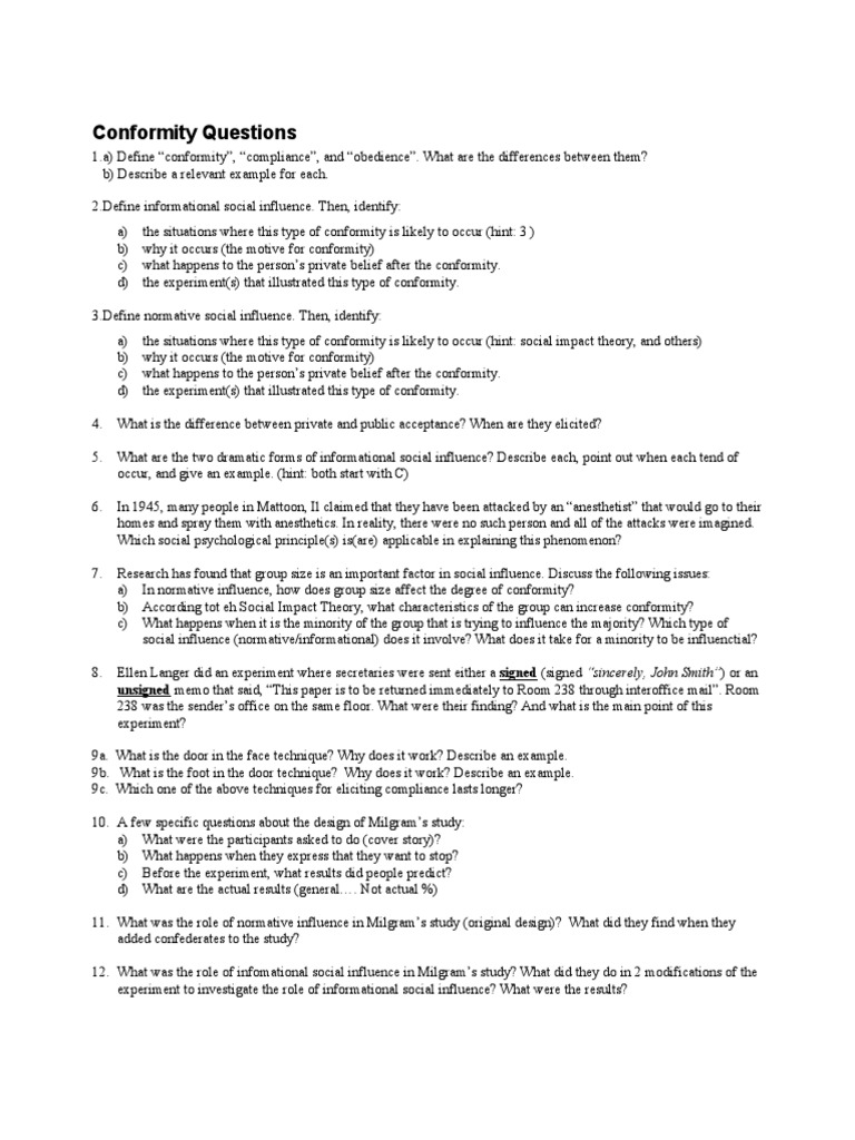 Conformity Questions | Download Free PDF | Conformity | Social Psychology
