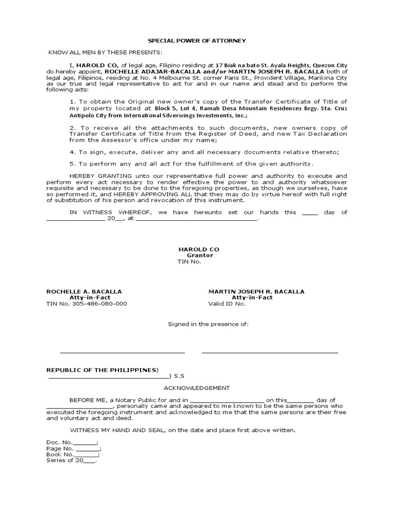 Granting Authority to Act: A Special Power of Attorney for Property ...