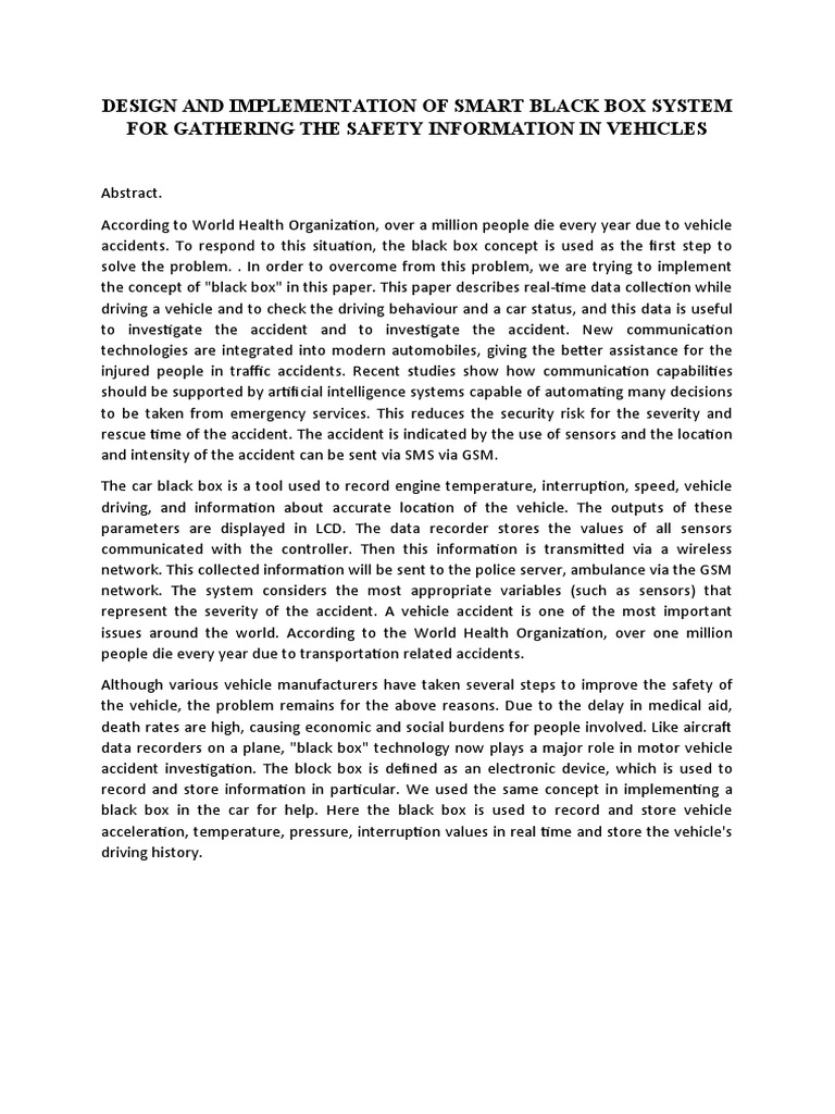 Design and Implementation of Smart Black Box System For Gathering The ...