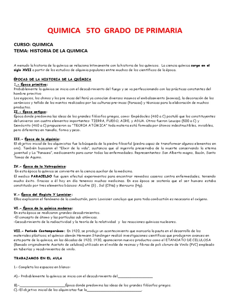 Quimica 5to Primaria Pdf Alquimia Química