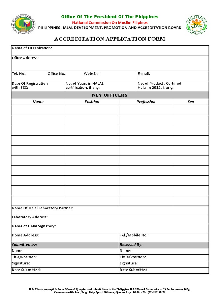 Accreditation Application Form: Philippines Halal Development ...