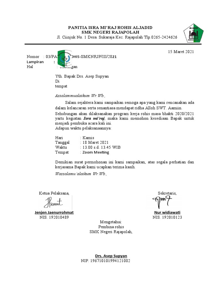 Surat Undangan Pembina Rohis | PDF
