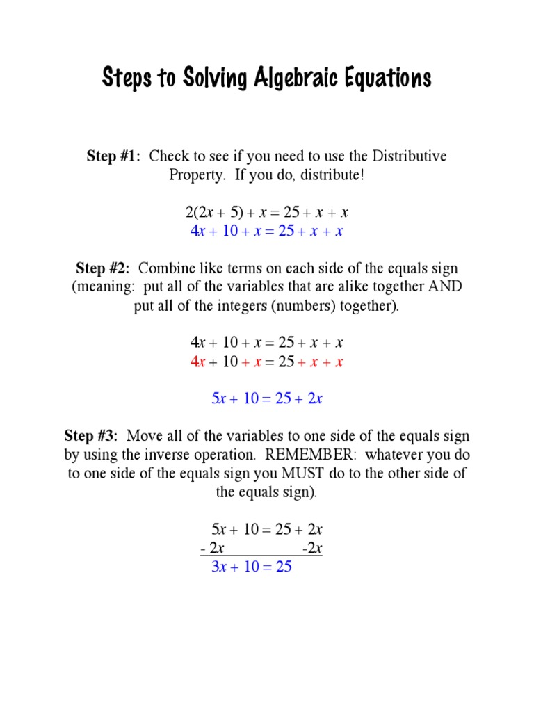 Steps To Solving Algebraic Equations | PDF