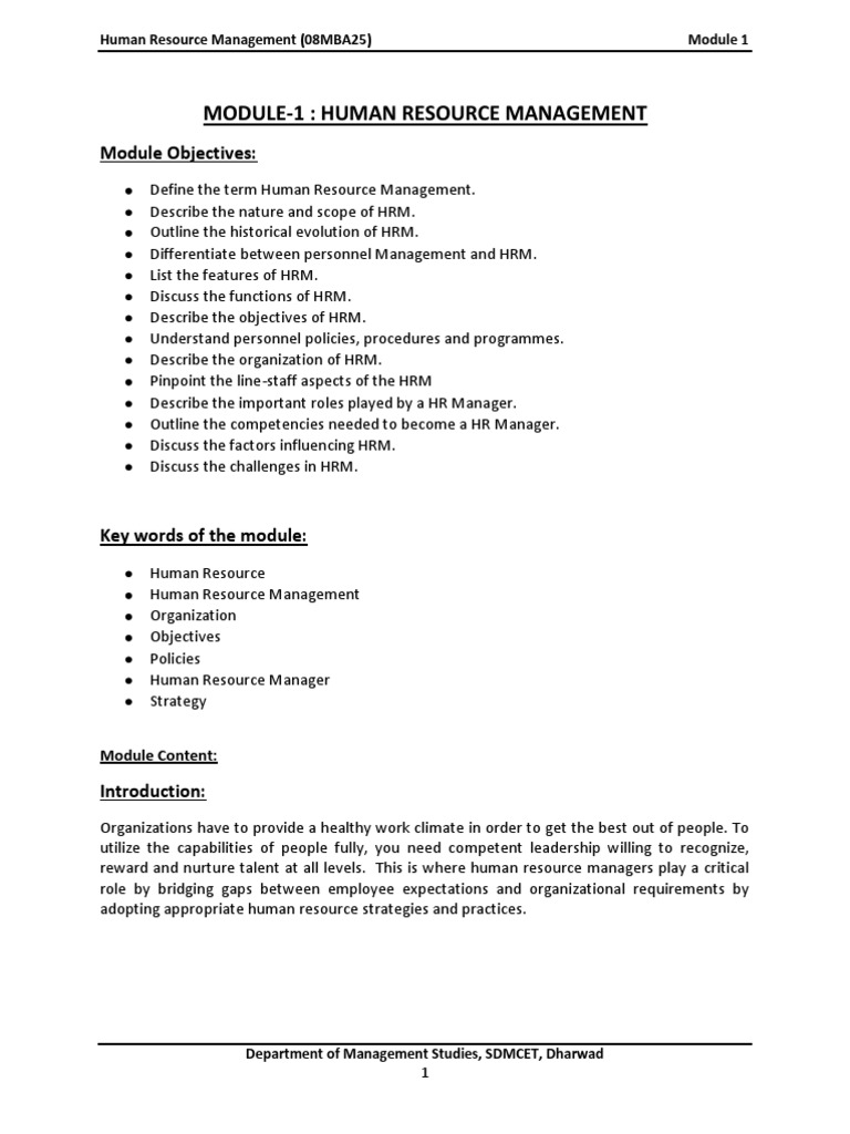 HRM - Module 1 Study Material | PDF | Human Resource Management | Human Resources