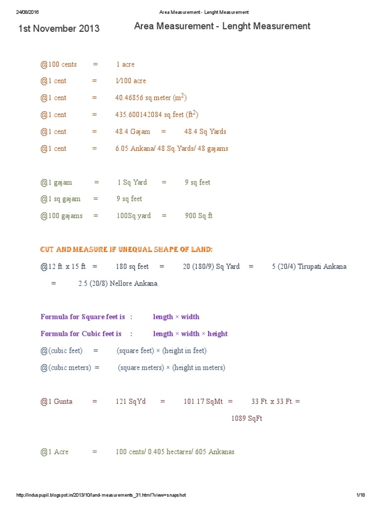 Land Area Measurement Conversions | PDF | Acre | Foot (Unit)