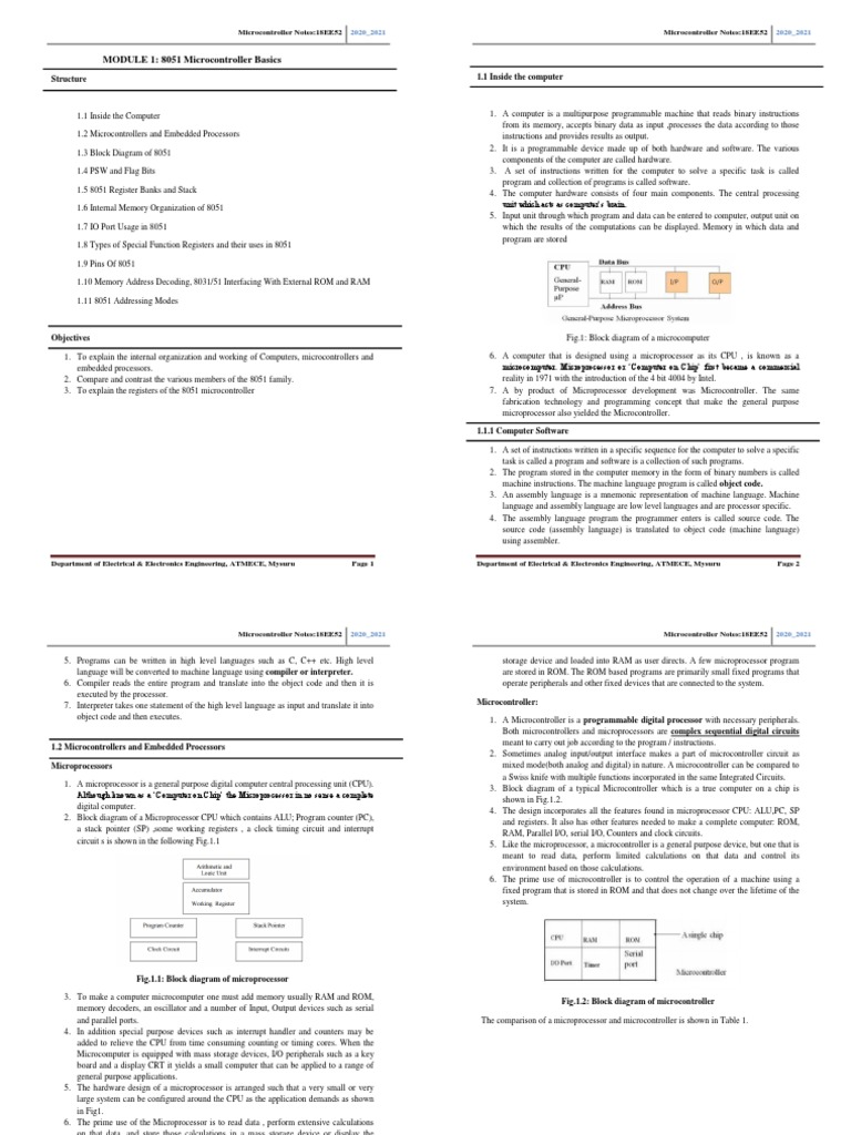 MODULE 1: 8051 Microcontroller Basics: Structure 1.1 Inside The Computer | Download Free PDF ...