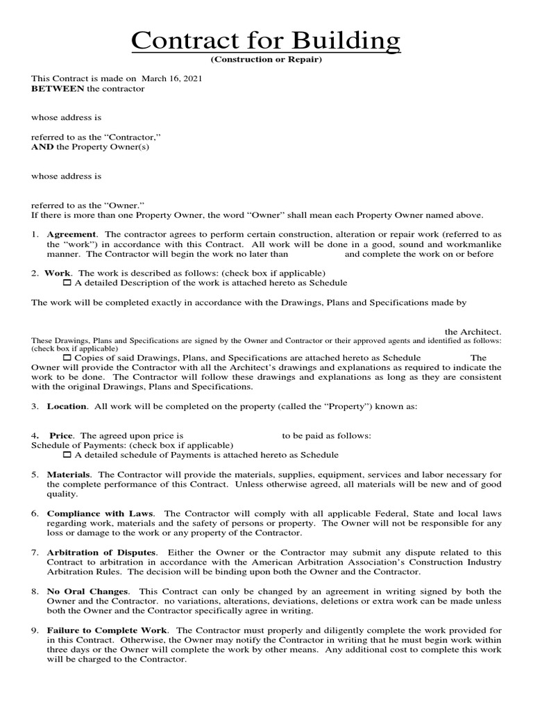 Construction Contract Agreement Template | PDF | Liability Insurance ...