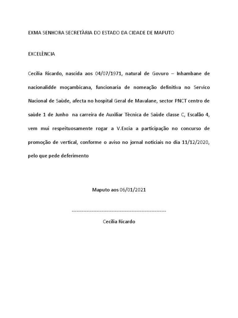 Exma Senhora Secretària Do Estado Da Cidade de Maputo | PDF | Negócios