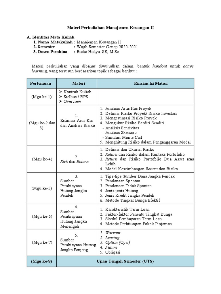 Silabus Manajemen Keuangan II | PDF