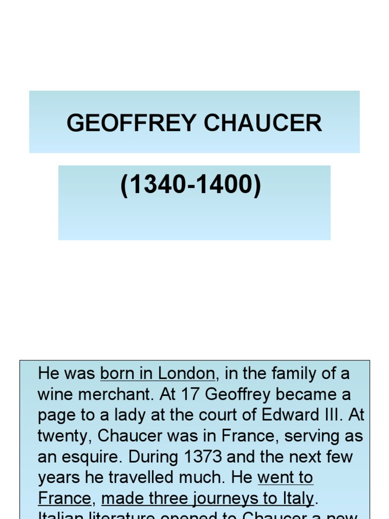 Geoffrey Chaucer | PDF | Geoffrey Chaucer | The Canterbury Tales