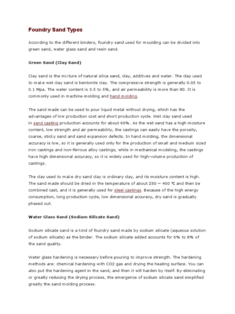 Foundry Sand Types: Green Sand (Clay Sand) | PDF | Casting ...