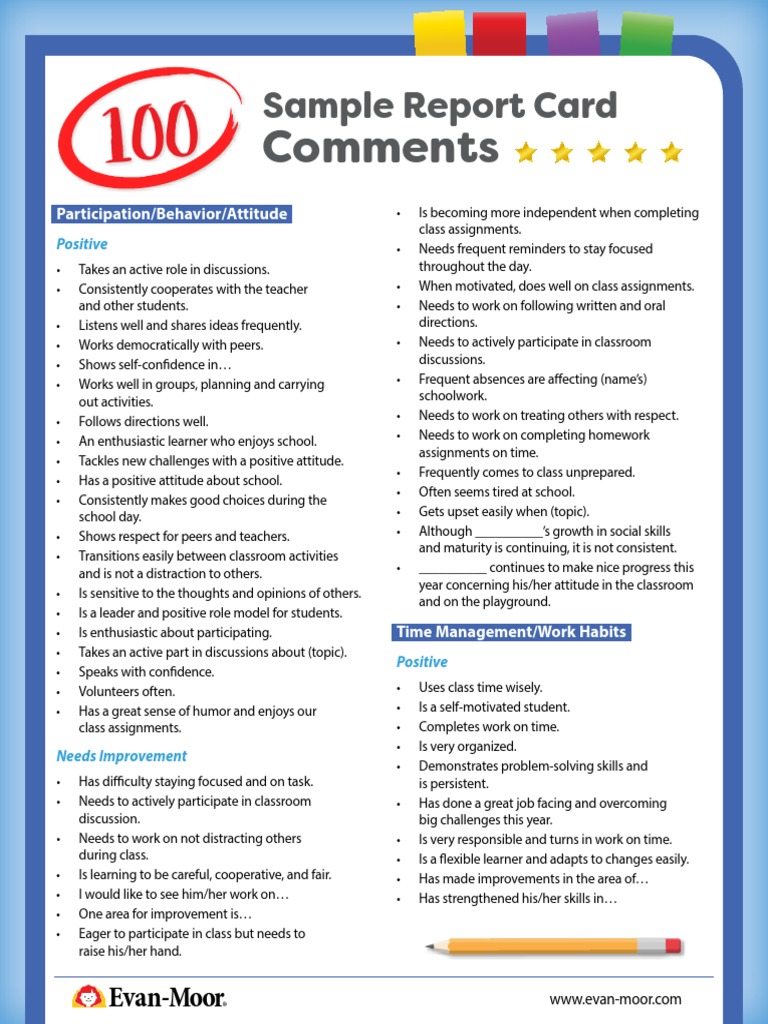 Comments: Sample Report Card | PDF | Applied Psychology | Cognition