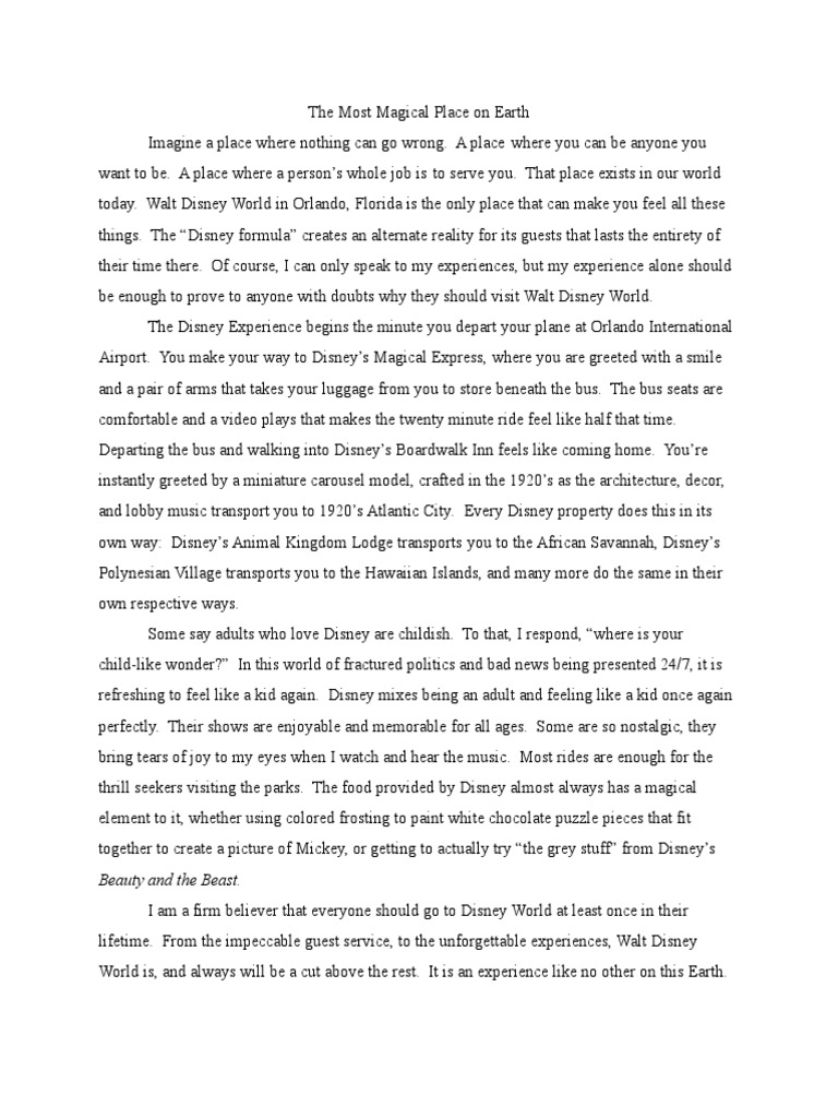 Disney Persuasive Essay | PDF | Walt Disney | Walt Disney World