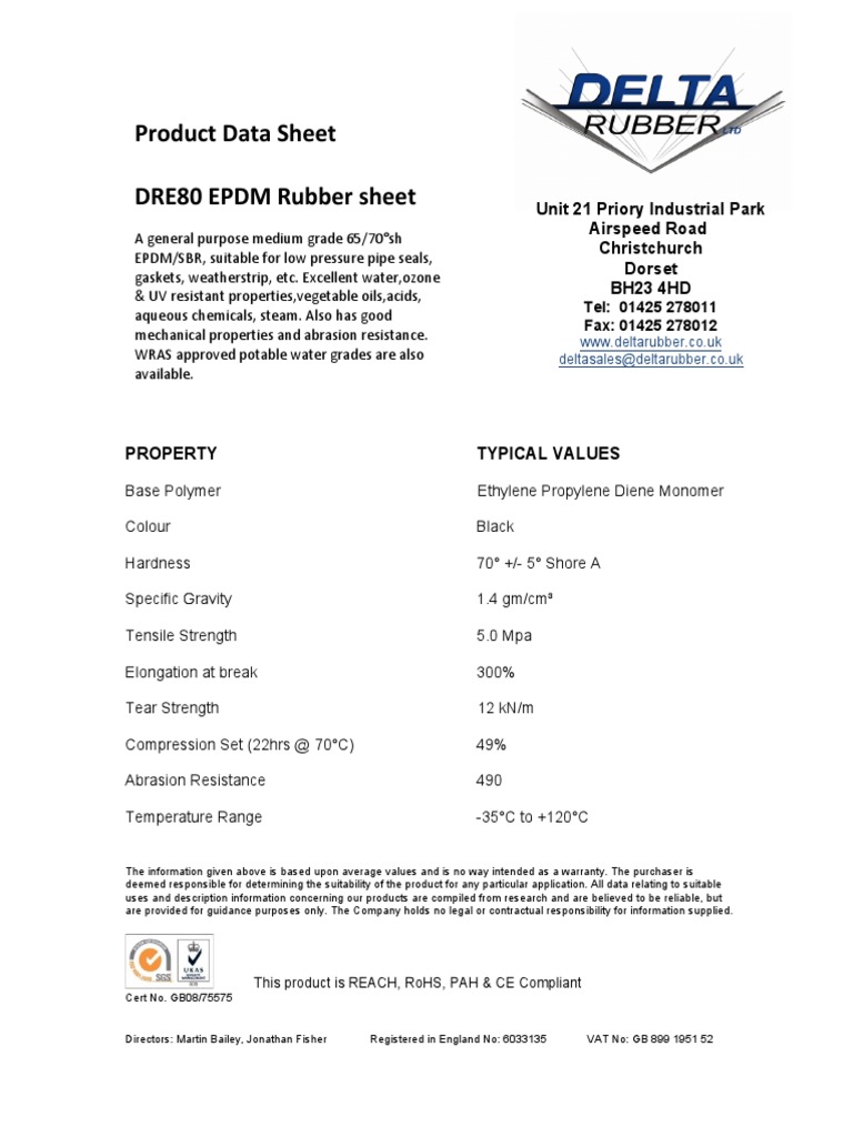 Product Data Sheet DRE80 EPDM Rubber Sheet | PDF | Materials | Polymers