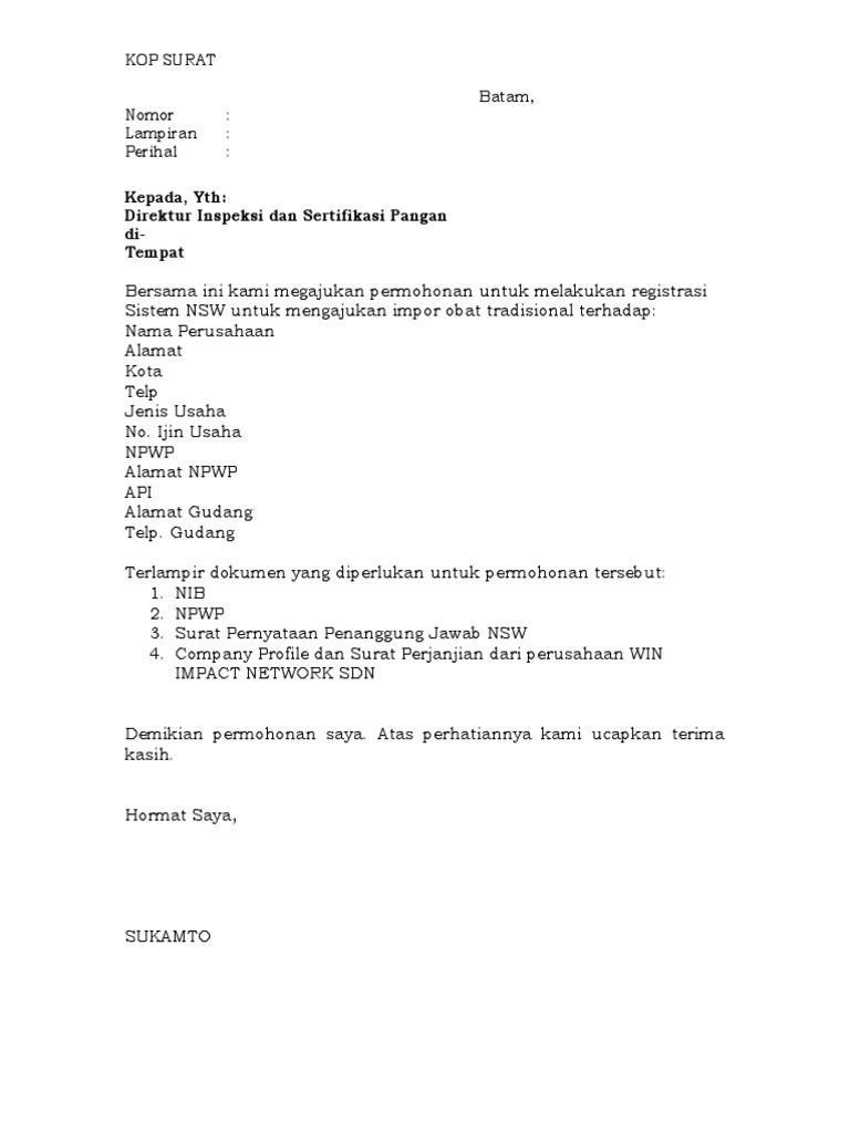 Surat Permohonan Bpom | PDF