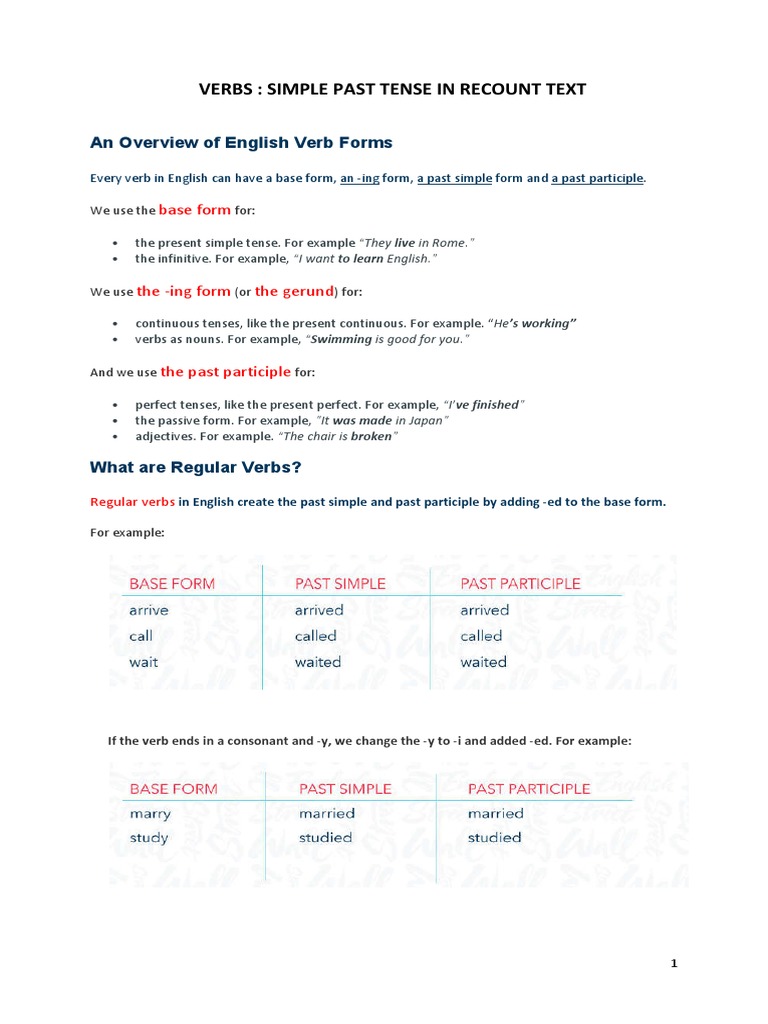 Simple Past Tense in Recount Text | PDF | Semantic Units | Verb