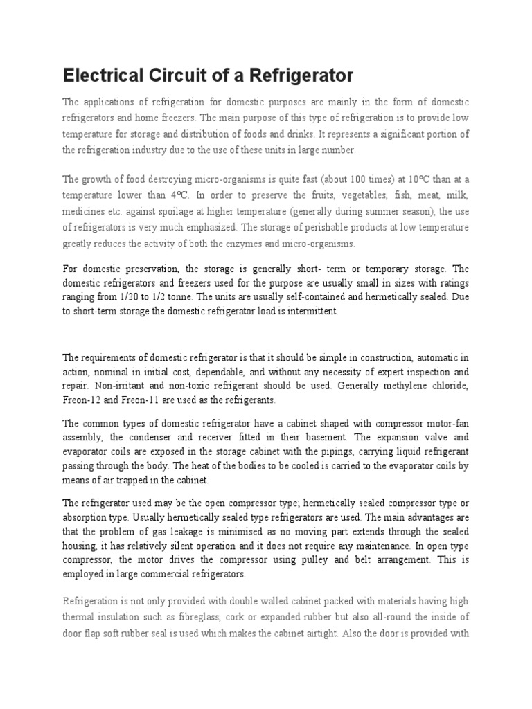 Electrical Circuit of A Refrigerator | PDF | Refrigerator | Electric Motor