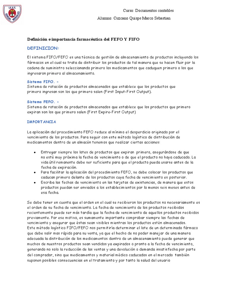 Definición e Importancia Farmacéutica Del FEFO Y FIFO | PDF ...