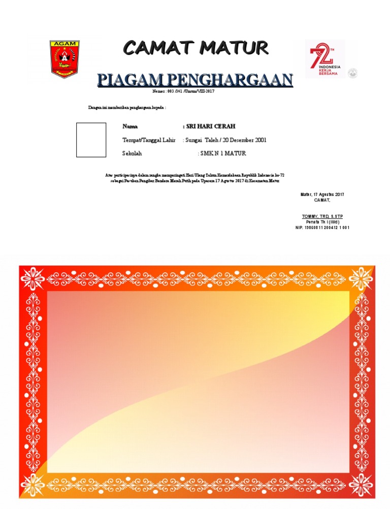 Piagam Penghargaan Paskibra 2017 | PDF
