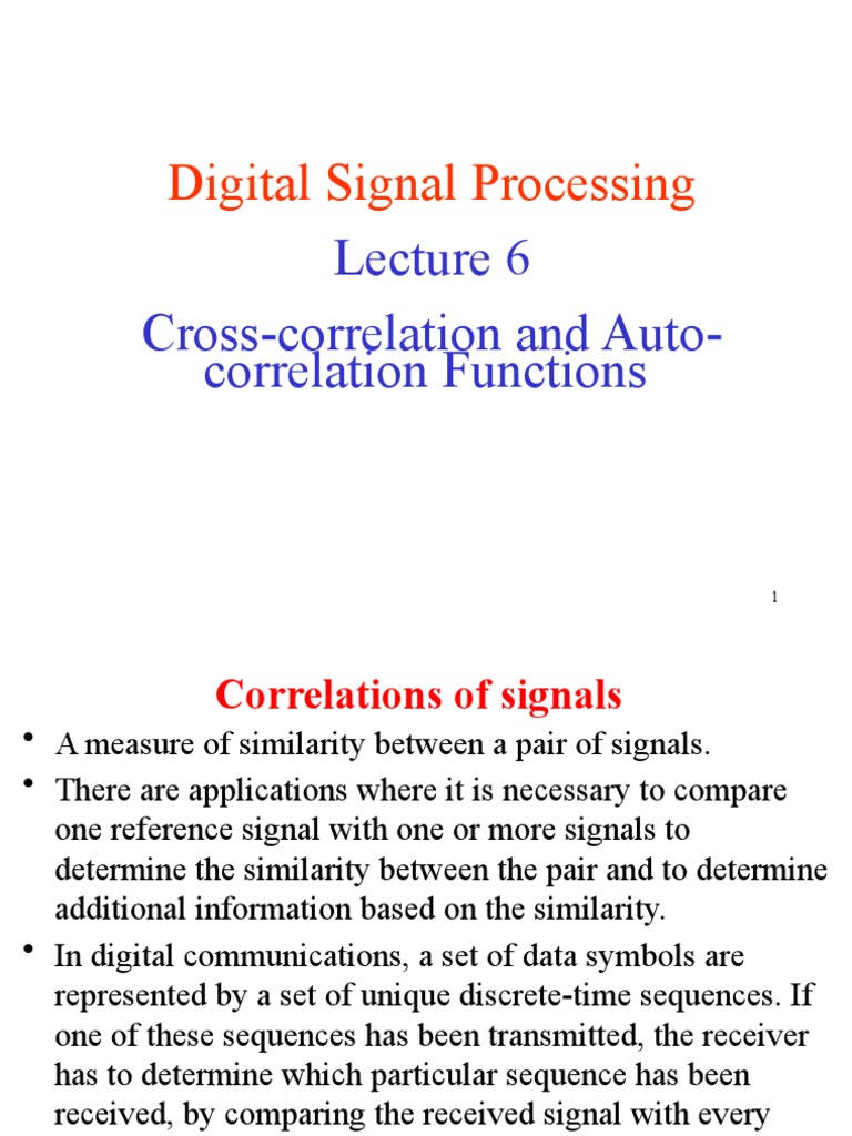 Digital Signal Processing Cross Correlation And Auto Correlation Functions Pdf