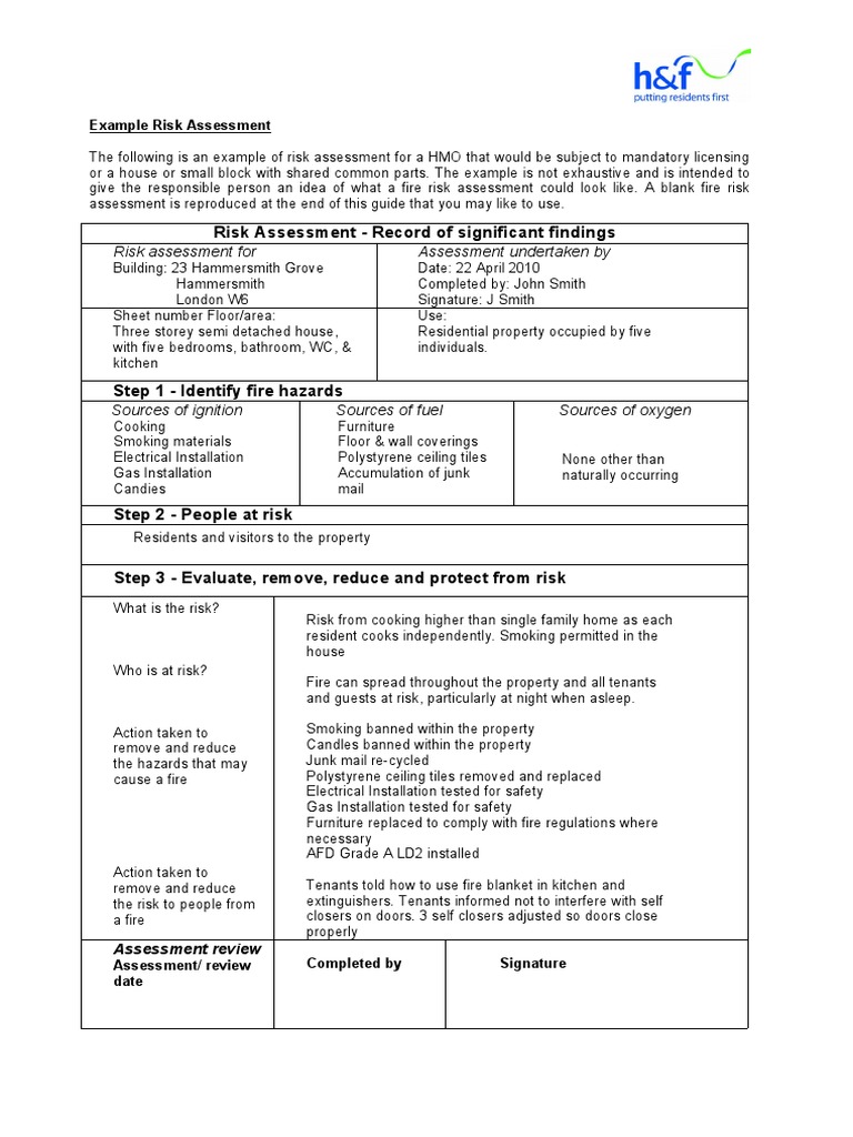 Example Fire Risk Assessment Form Tcm21-143373 | PDF | Fires | Risk ...