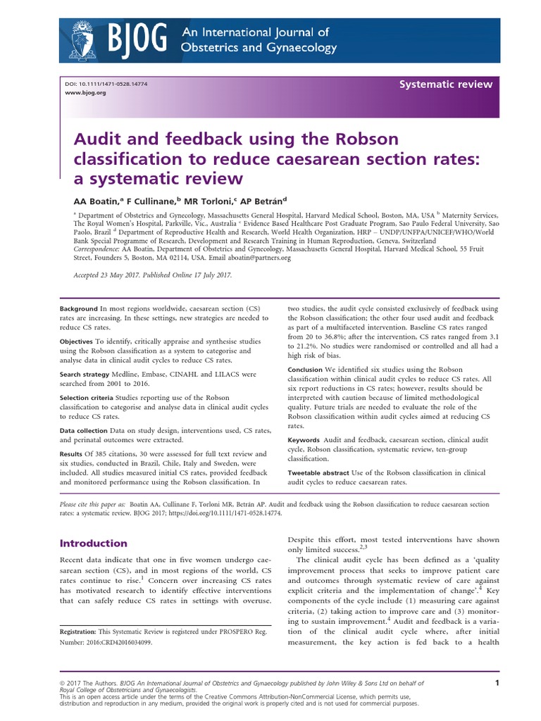 Audit and Feedback Using The Robson Classification | PDF | Systematic ...