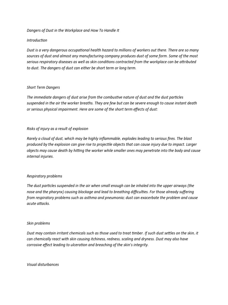 Dust Hazards and Safety Measures | PDF | Dust | Asthma