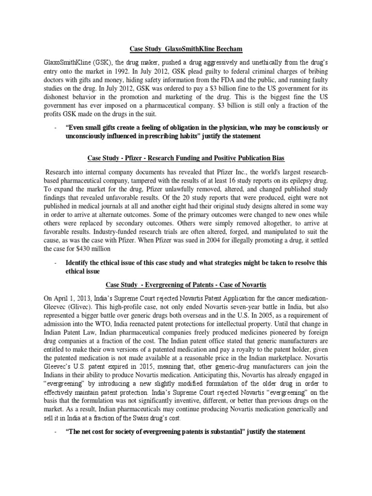 Ethical Issues in Pharma Case Studies | PDF | Novartis | Patent