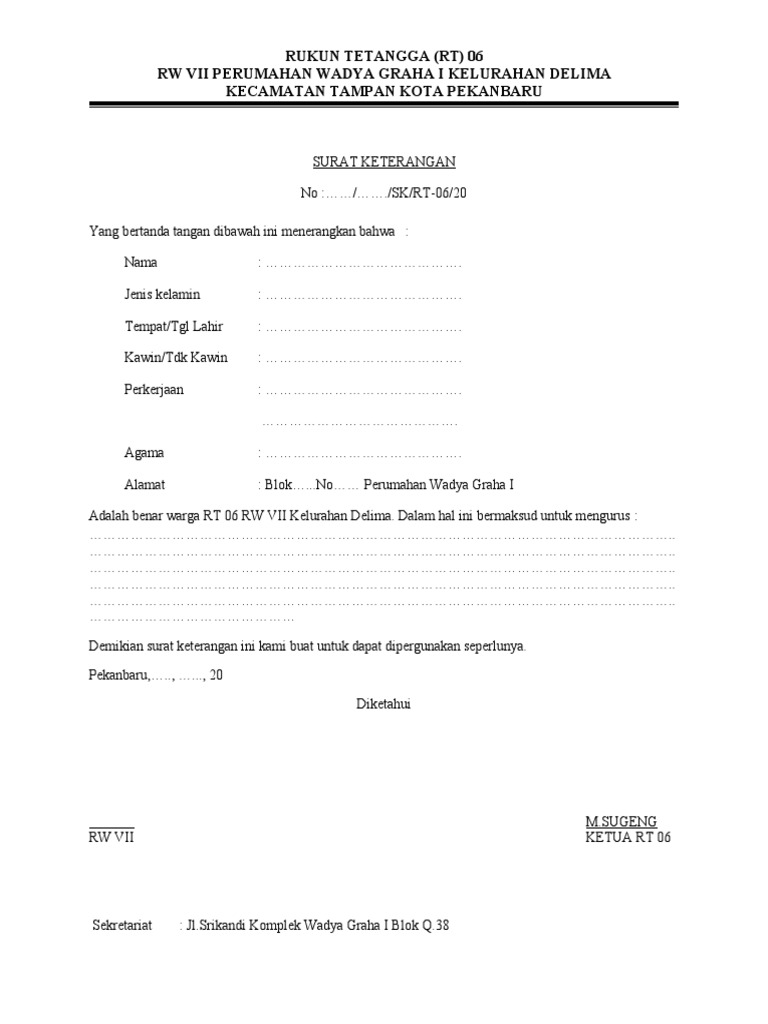 Blangko Surat Keterangan RT 06 | PDF