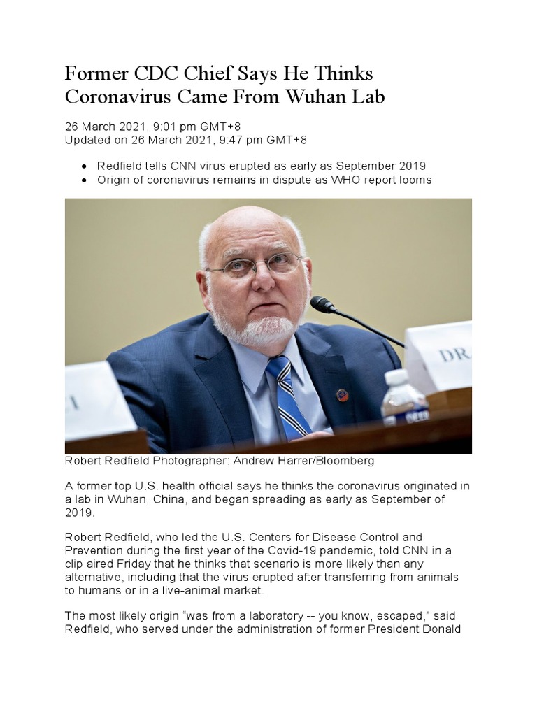 Former CDC Chief Says He Thinks Coronavirus Came From Wuhan Lab | PDF ...