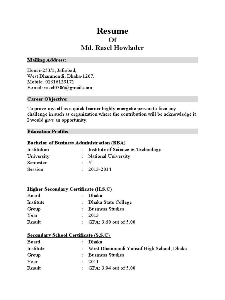 Resume: of Md. Rasel Howlader | PDF