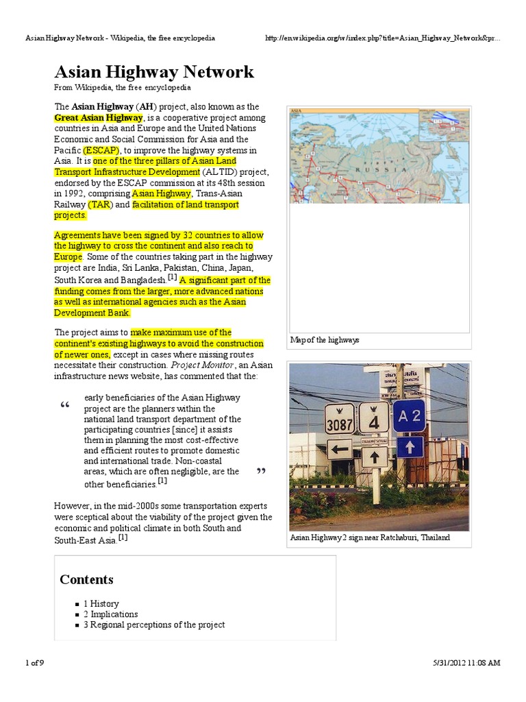 Asian Highway Network: From Wikipedia, The Free Encyclopedia | PDF ...