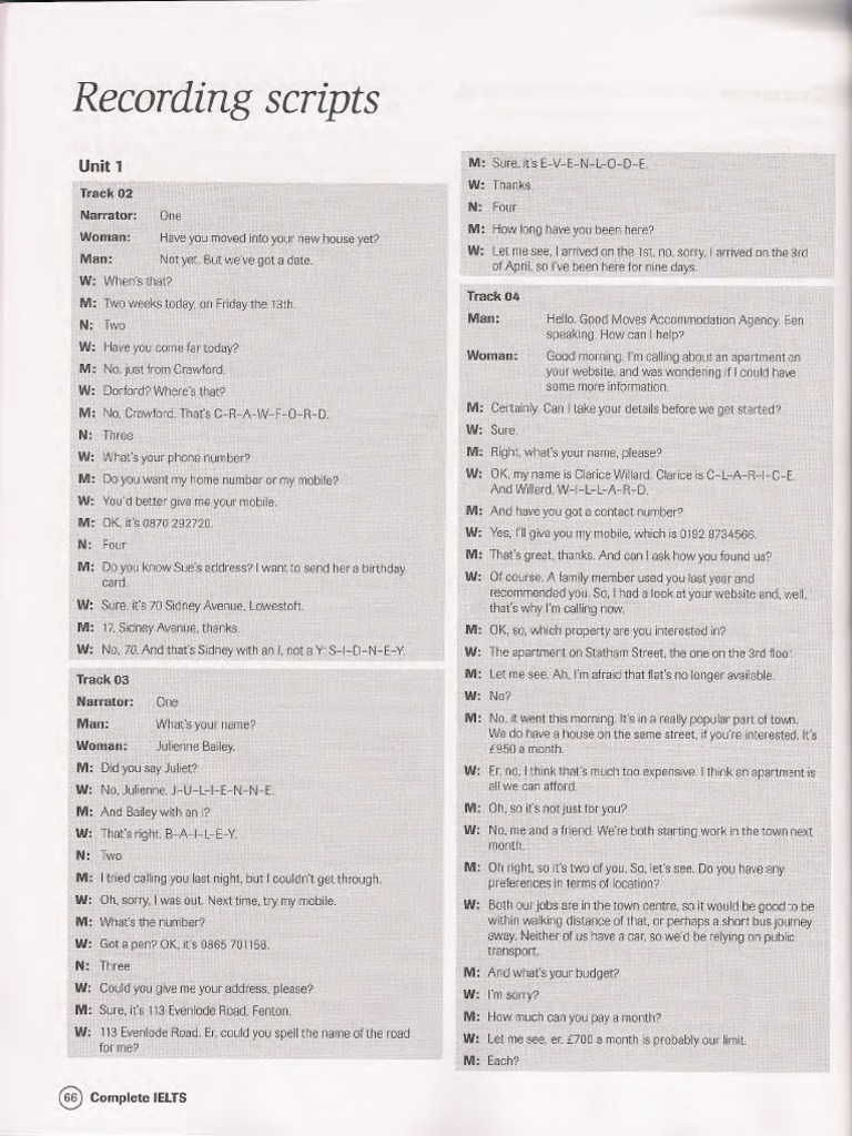 IELTS Pre-Intermediate WB Transcript | PDF