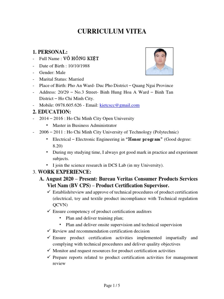 Curriculum Vitea: 1. Personal | PDF | Audit | Iso 9000