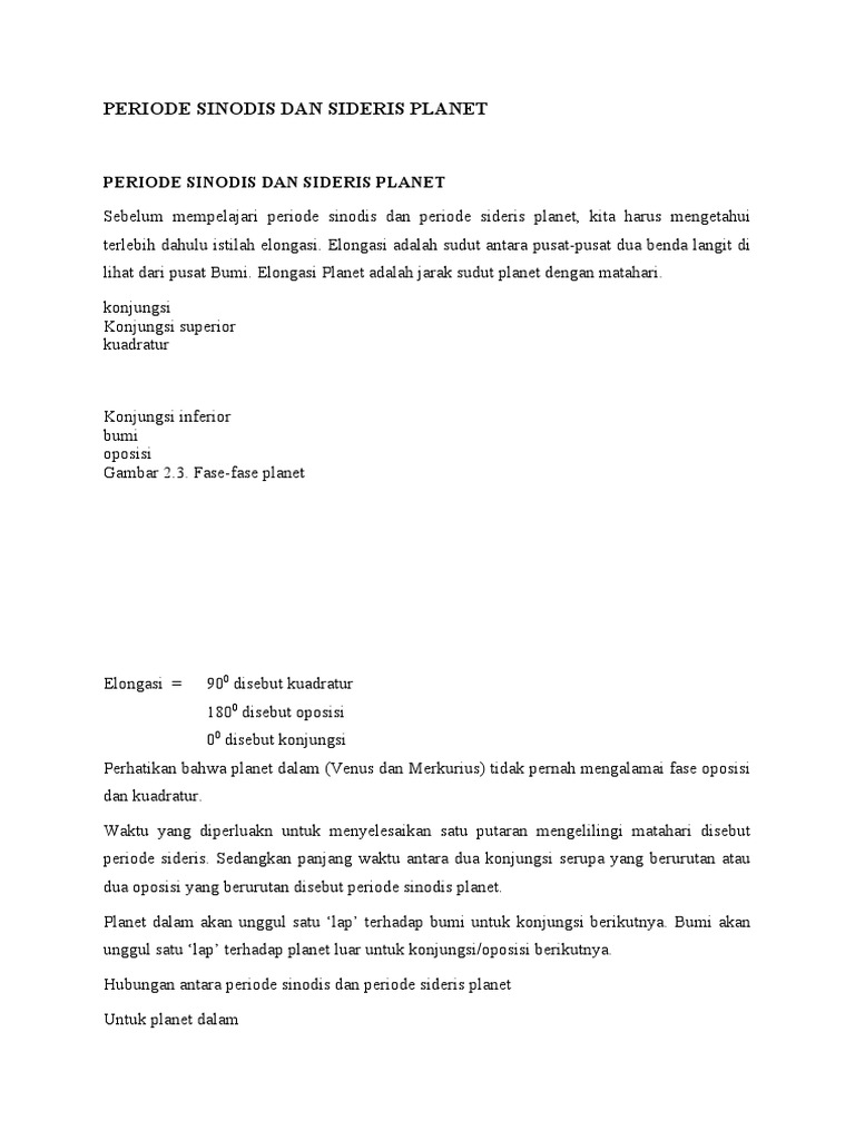 Periode Sinodis Dan Sideris Planet | PDF