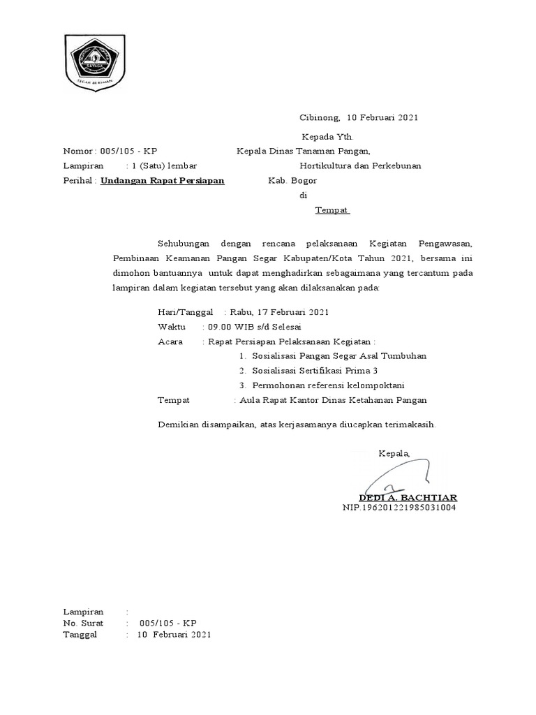 SURAT UNDANGAN Rapat Persiapan | PDF