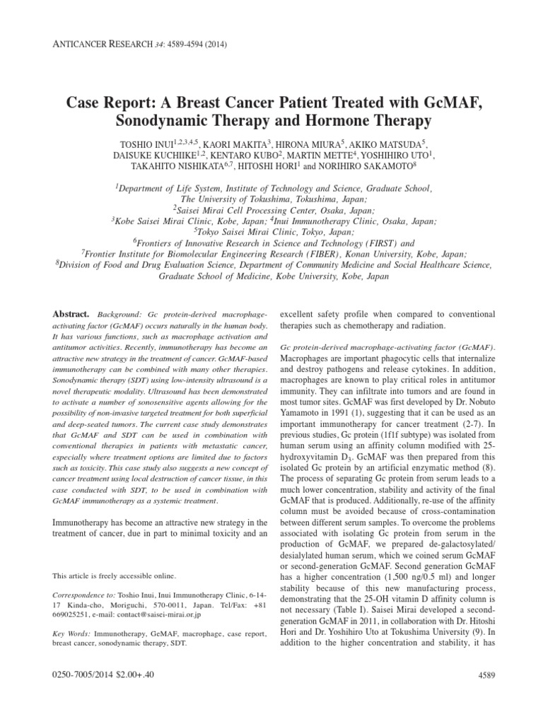 Inui 2014 - A Breast Cancer Patient Treated With GcMAF | PDF ...