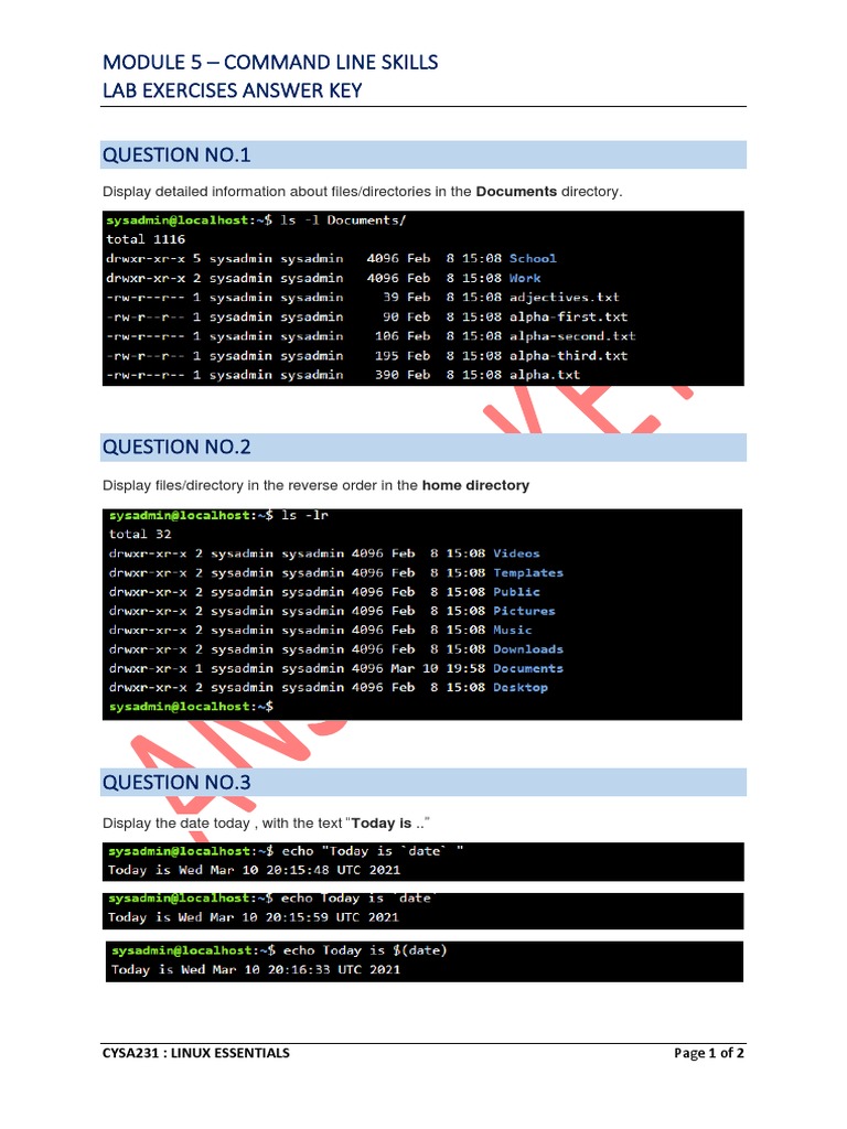 Module 5 Lab Exercises ANSWER KEY | PDF
