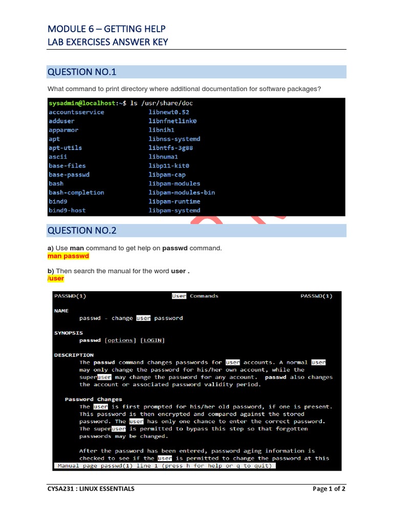 Module 6 Lab Exercises ANSWER KEY | PDF