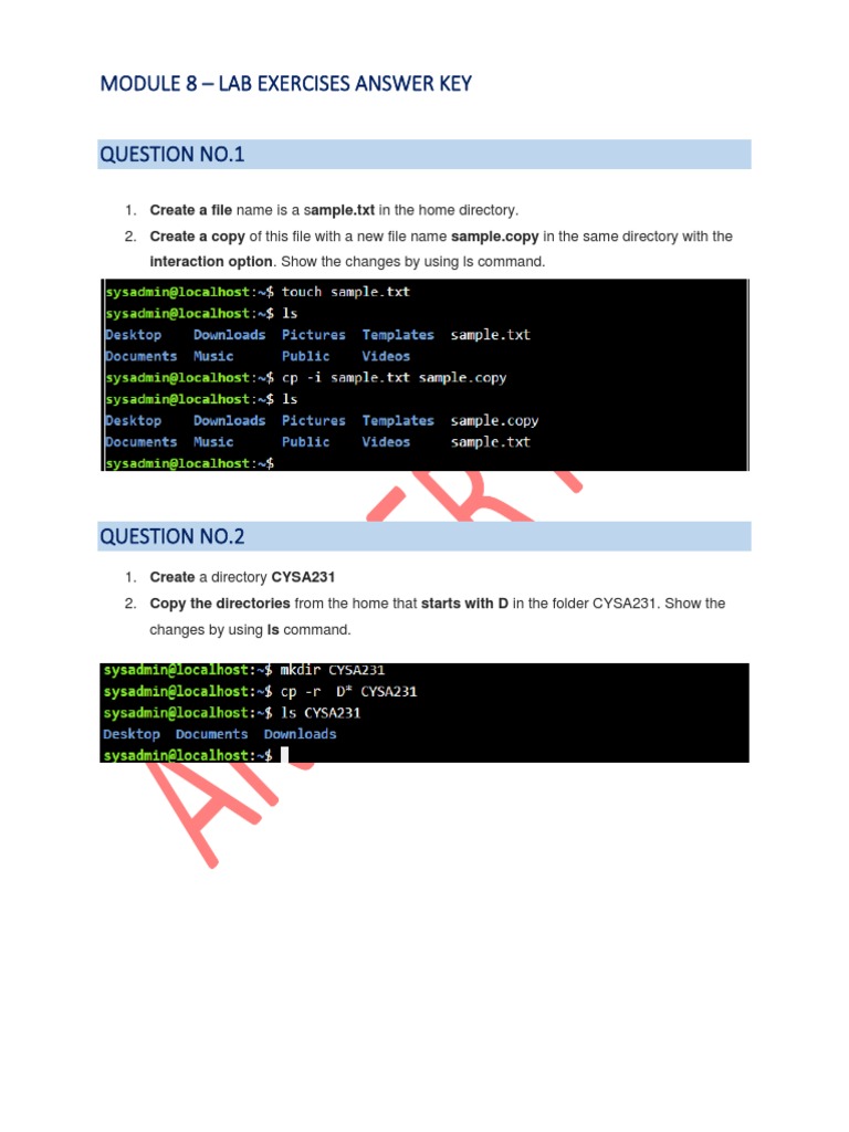 Module 8 - Lab Exercises Answer Key | PDF