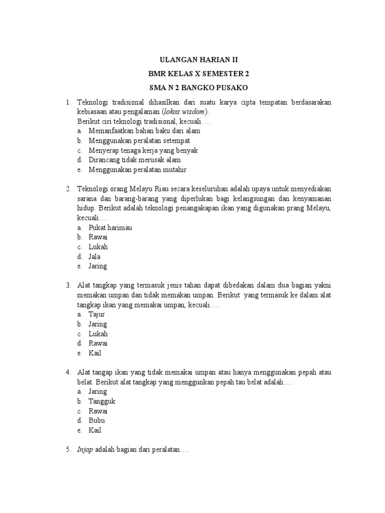 Ulangan Harian II BMR Kls X smt.2 | PDF
