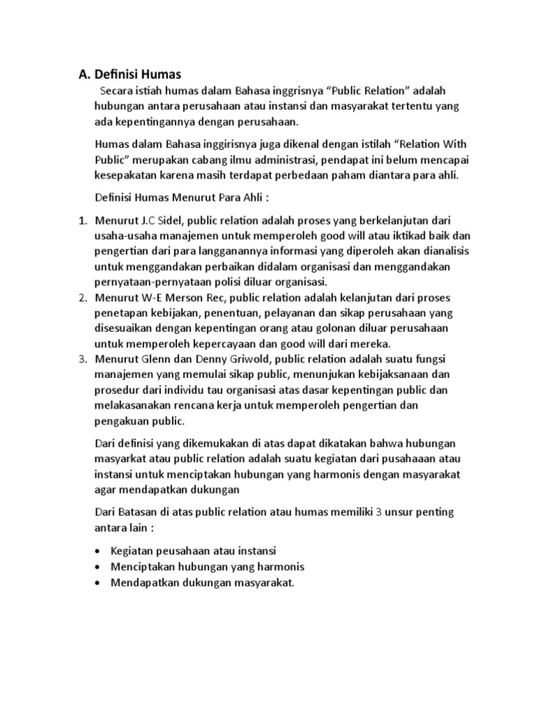 Definisi Humas | PDF | Karier & Perkembangan