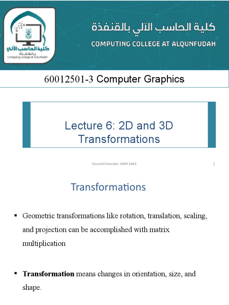 Lecture 6 - 2D and 3D Transformations | PDF | 2 D Computer Graphics ...