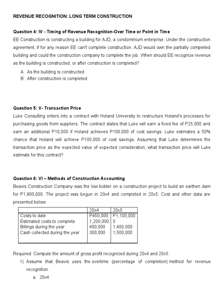Revenue Recognition: Long Term Construction | PDF