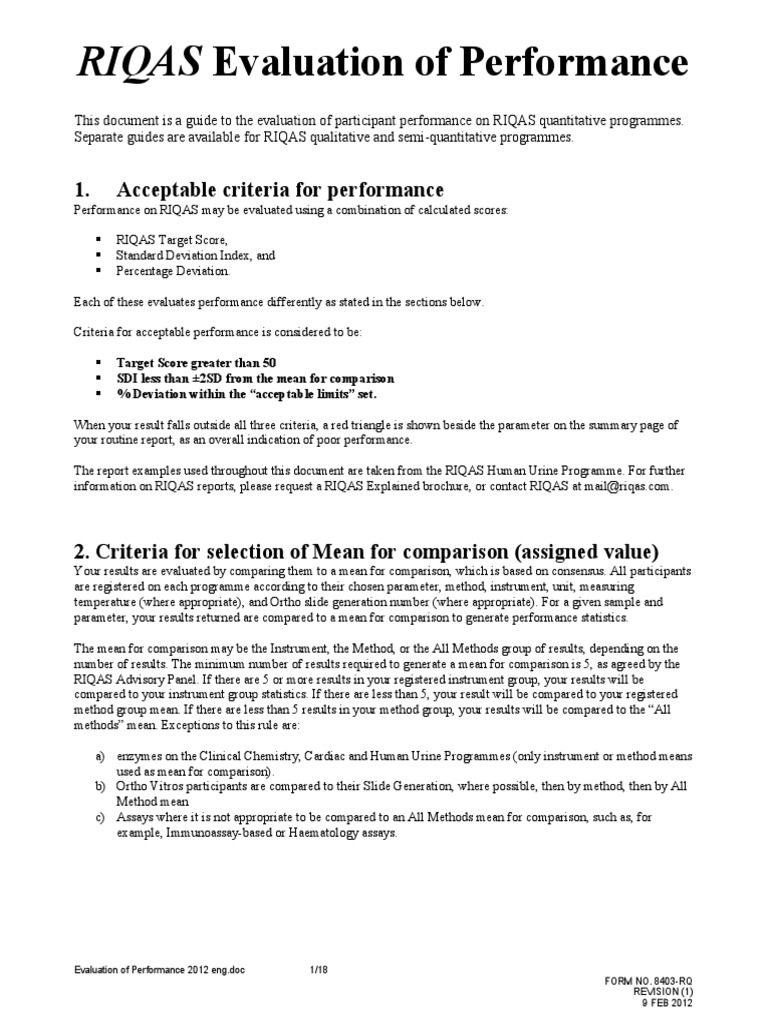 RIQAS Evaluation of Performance | PDF | Standard Deviation | Mean