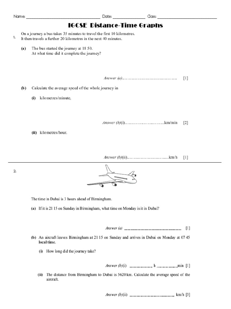 IGCSE Distance-Time Graphs Worksheet | PDF