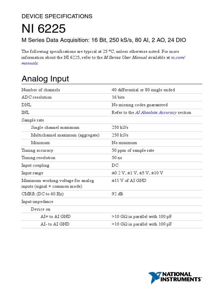 Analog Input: Device Specifications | PDF | Electromagnetic ...