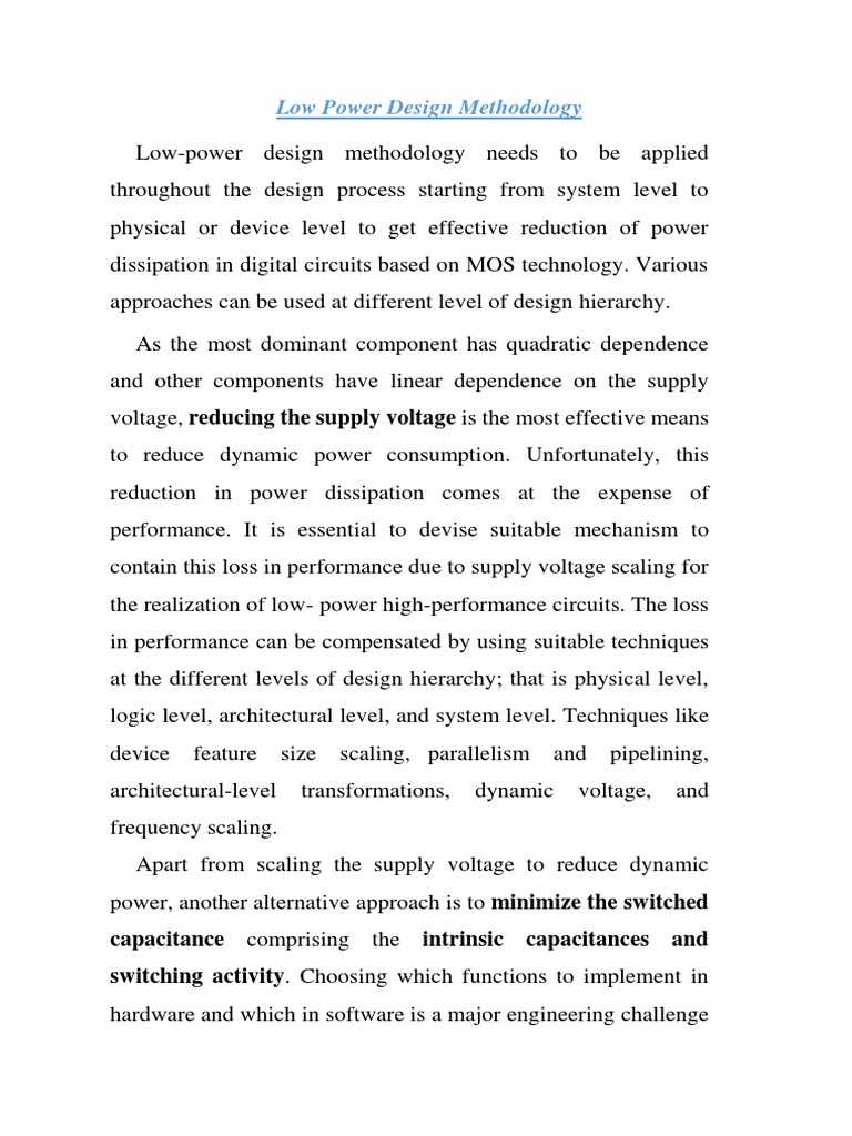 Low Power Design Methodology | PDF | Cmos | Logic Gate