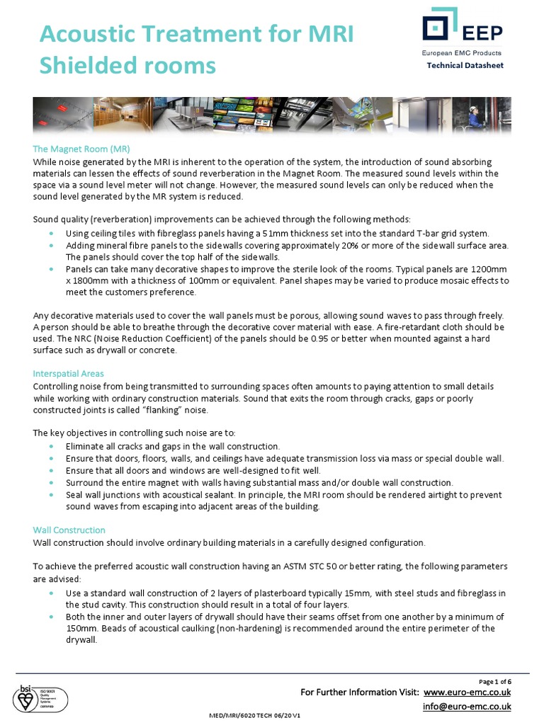 Acoustic Treatment For Mri Rooms | PDF | Decibel | Duct (Flow)