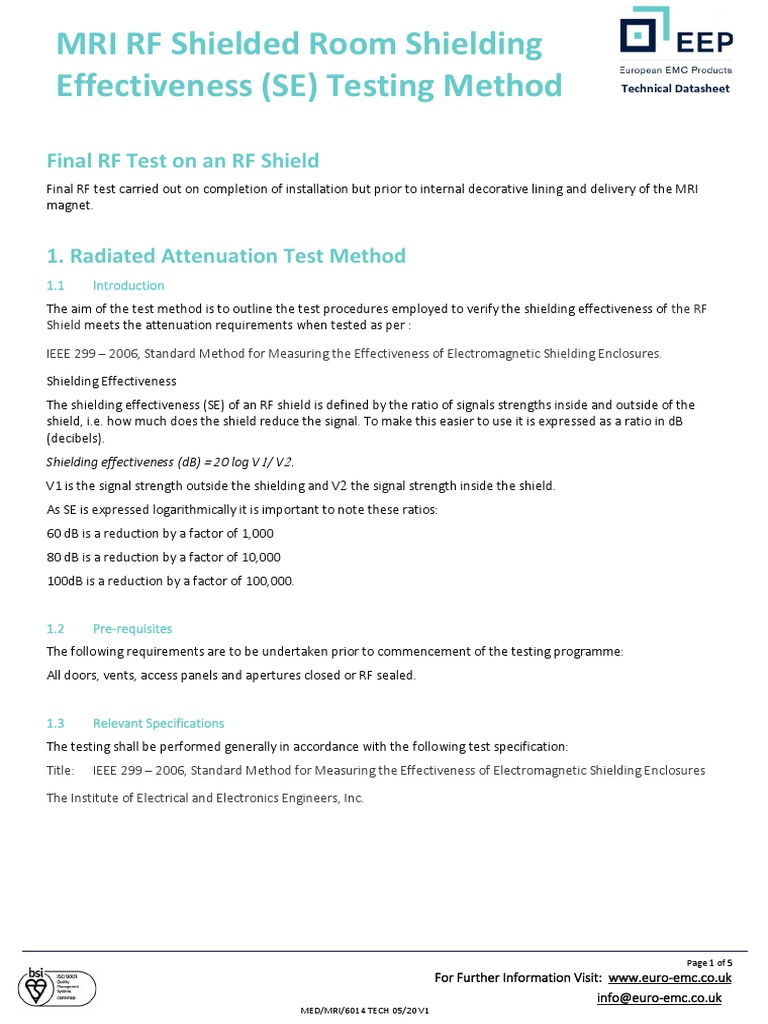 MRI RF Shielded Room Shielding Effectiveness (SE) Testing Method | PDF ...